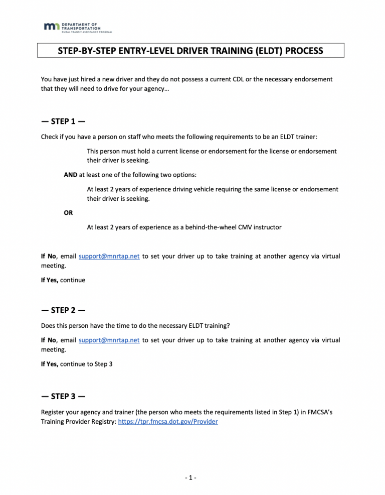 Entry-Level Driver Training (ELDT) Resources | Minnesota Rural Transit Assistance Program (RTAP)